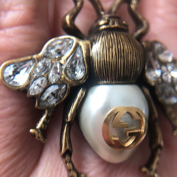 Gucci | Jewelry | Gucci Bee Ring In Antique Gold With Crystals And ...